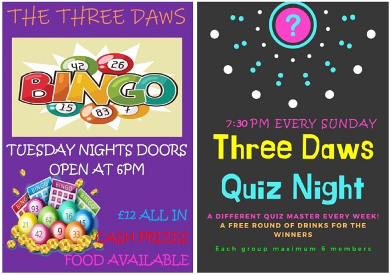 Weekly Bingo & Quiz Nights - Three Daws