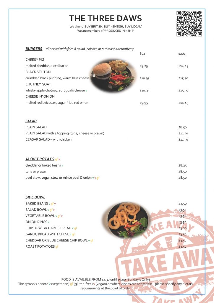 Takeaway Menu - Three Daws