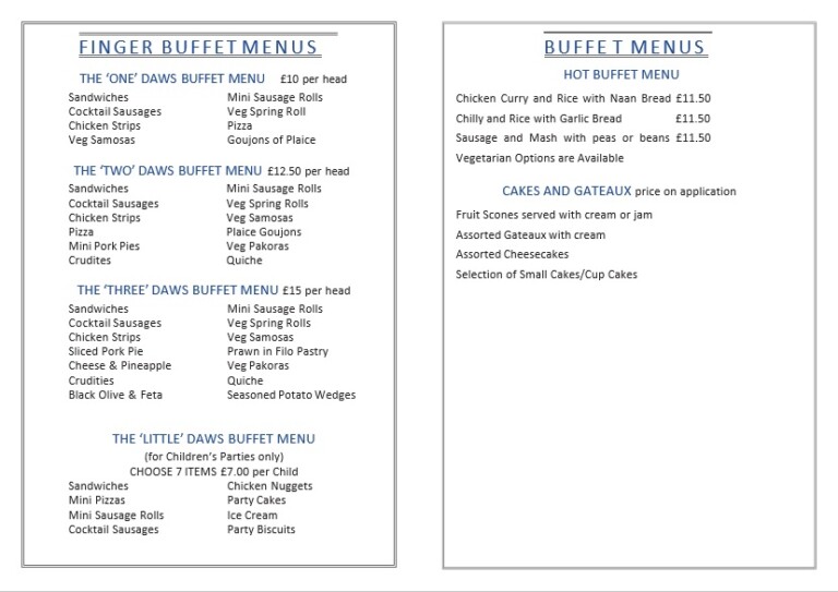 Function Room Menu - Three Daws